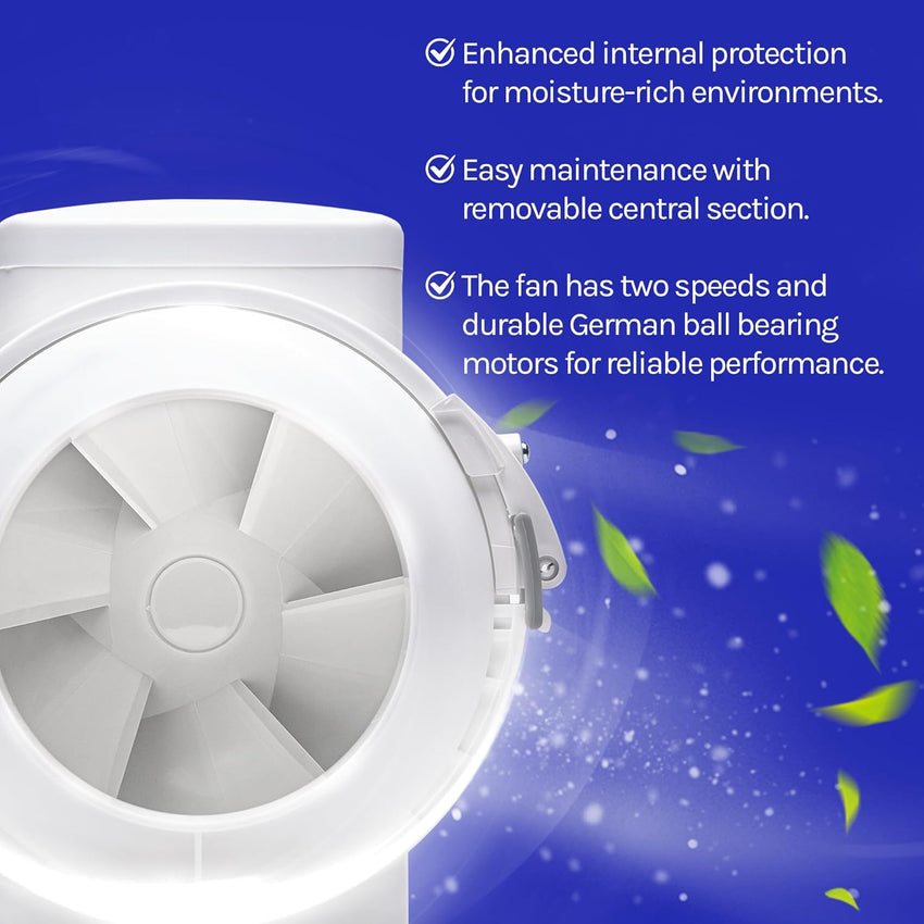 Devola 100mm In-Line Mixed Flow Extractor Fan with Timer - DVILF100T – Devola.co.uk