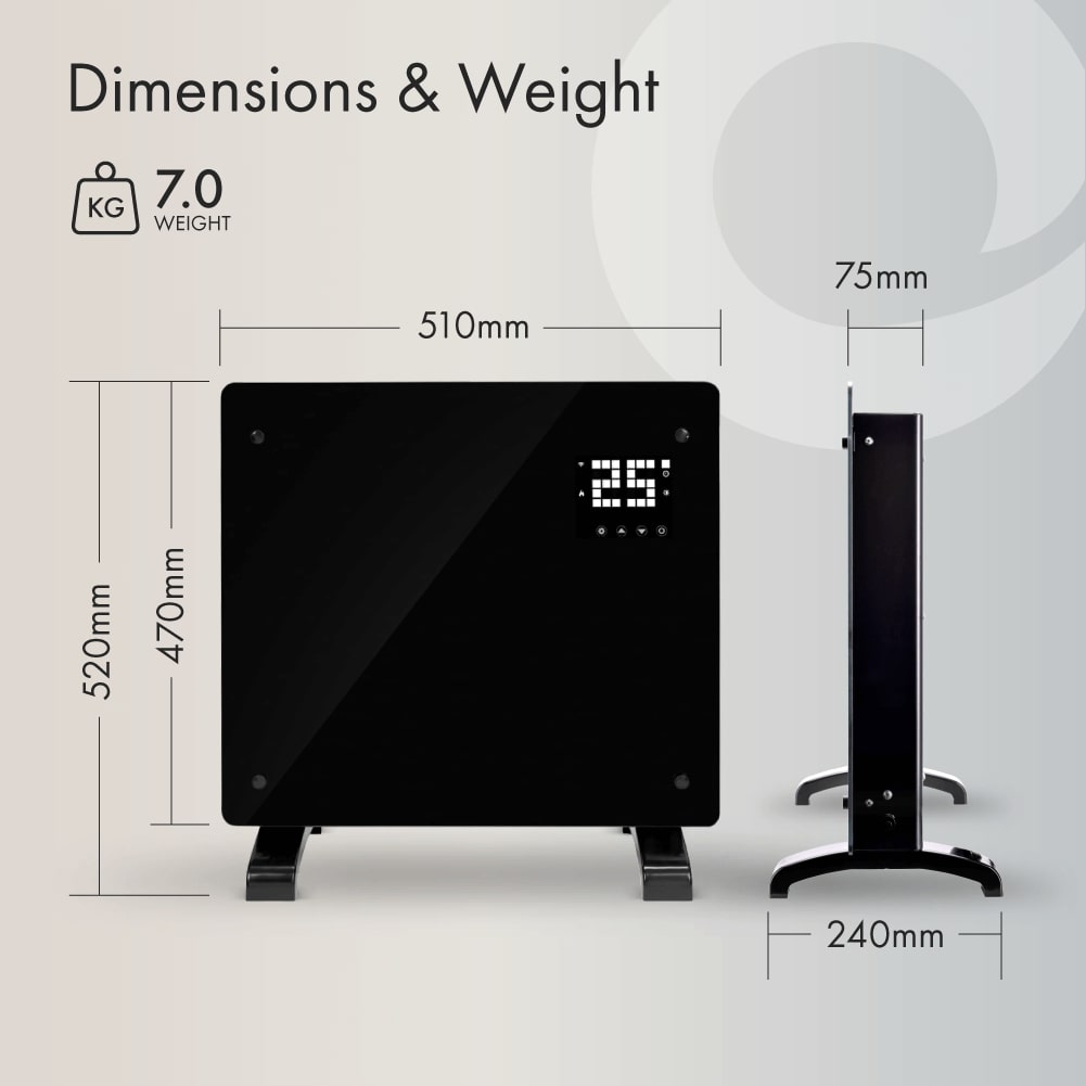 Devola Designer 1kW Smart Glass Panel Heater with Timer Black - DVPW10 ...