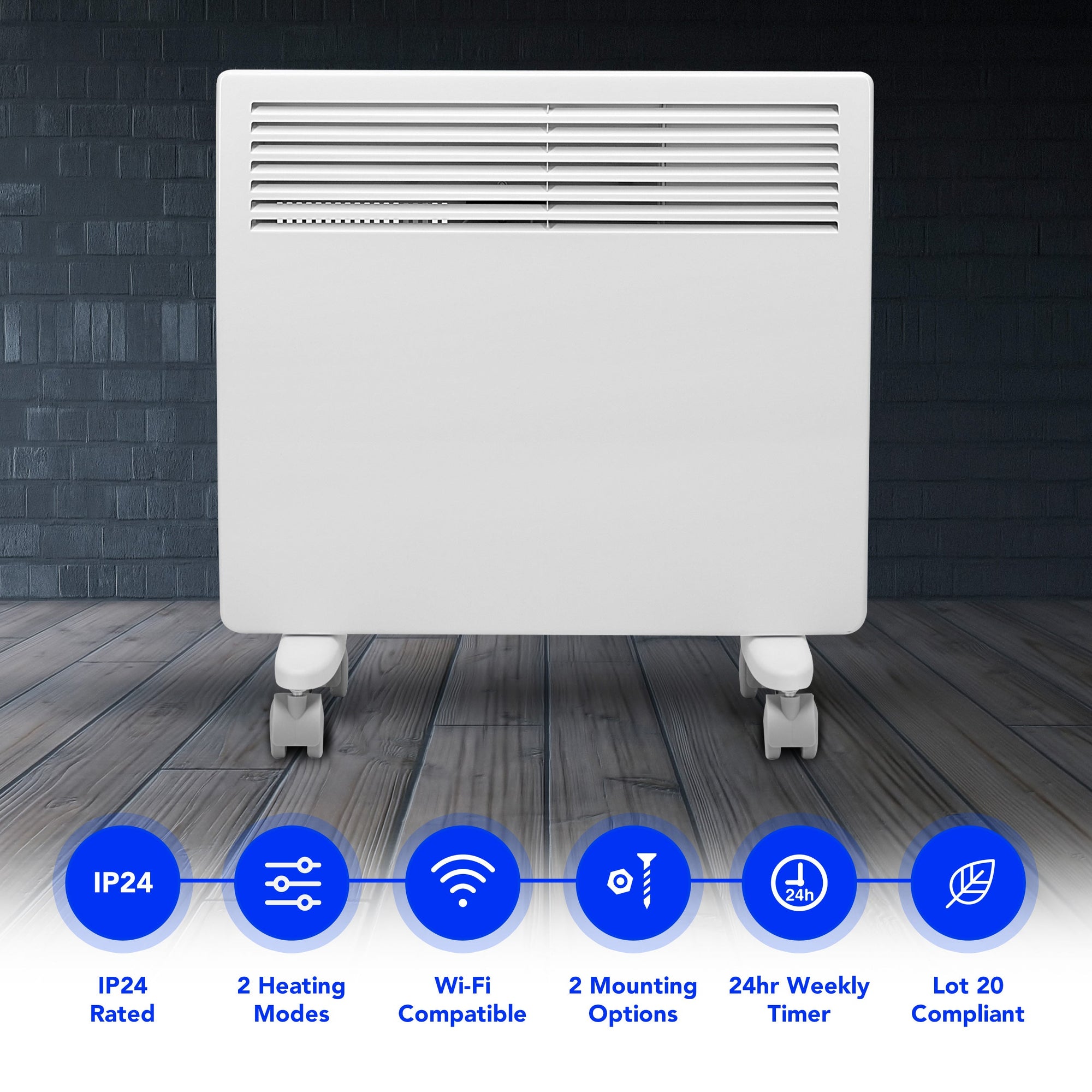 Devola M 1000W Panel Heater with 7 Day Timer IP24 White with Tuya WI Devola