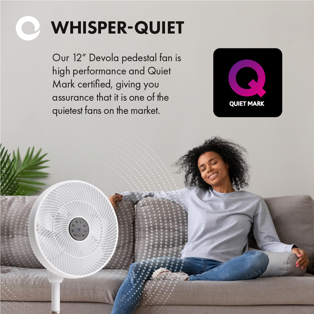 Devola Ultra Quiet 28W 12 Speed 12-inch DC Pedestal Fan - White - DV12 ...
